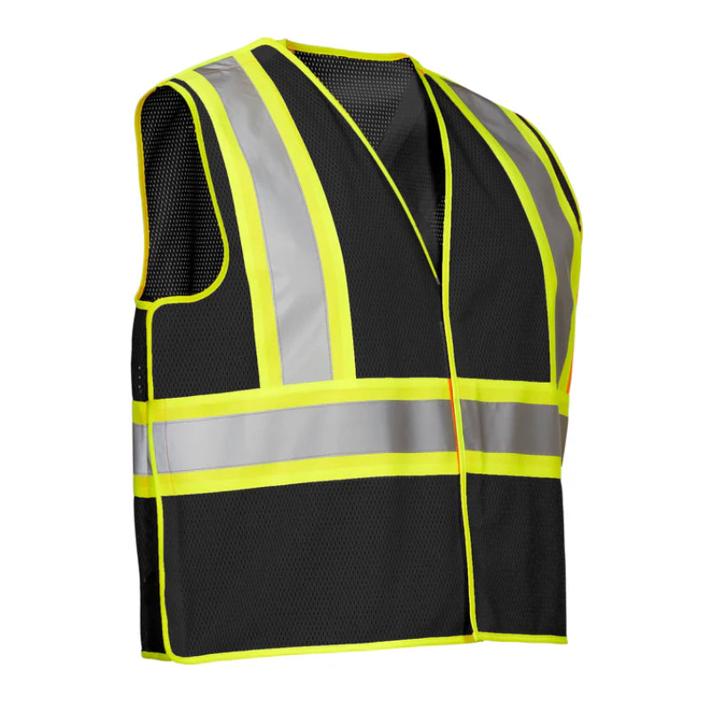 Forcefield® Hi Vis 5-Point Tear-Away Black Polyester Mesh Safety Vest ...