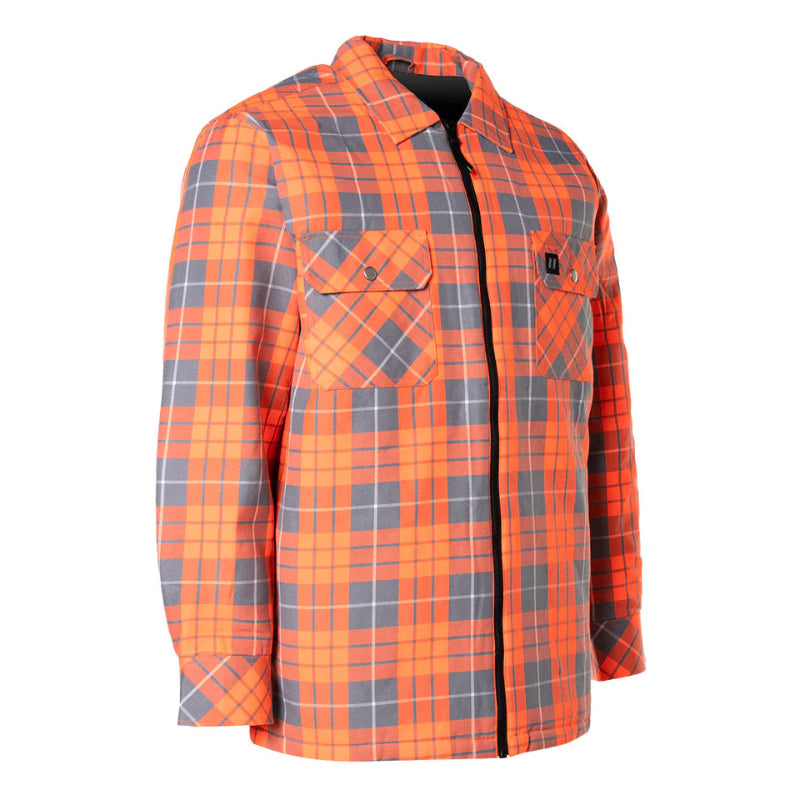 Forcefield® Hi Vis Orange Plaid Quilted Flannel Shirt Jacket with Fron ...
