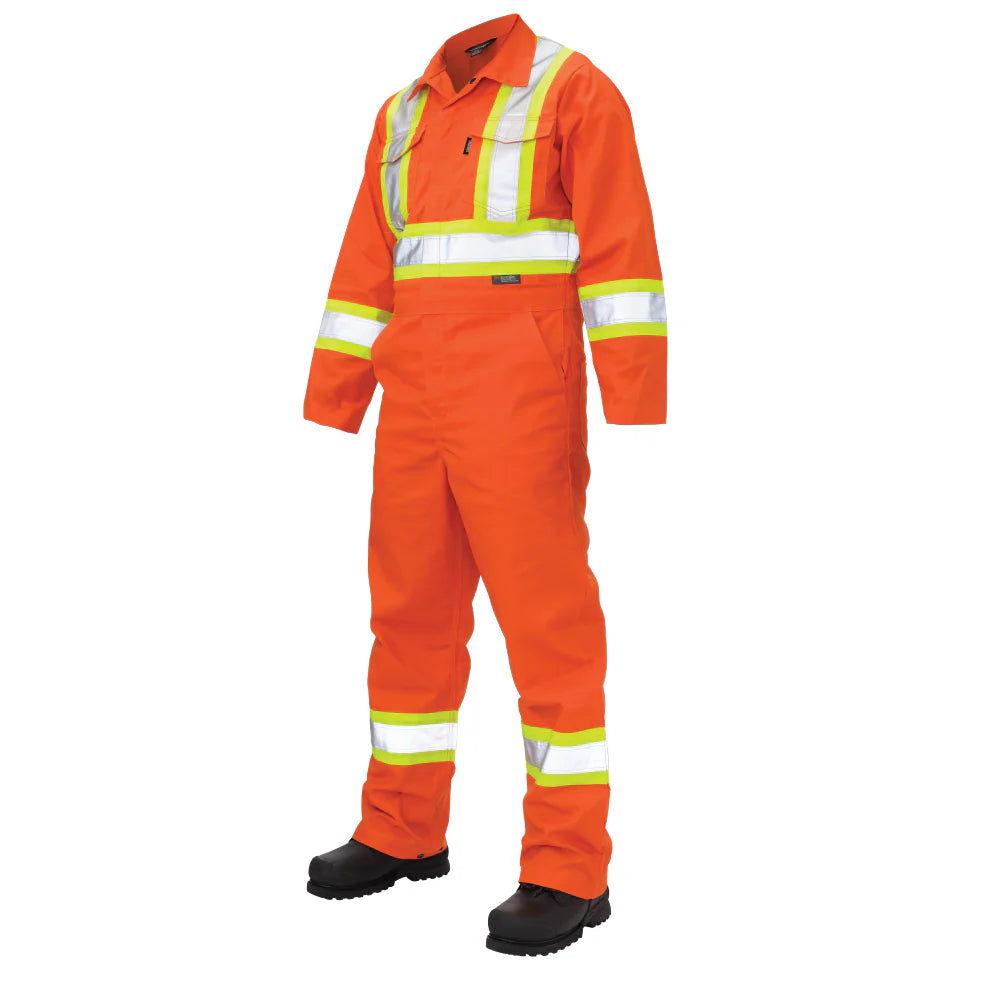 Tough Duck Twill Unlined Hi Vis Safety Coverall with Lay Down Collar ...