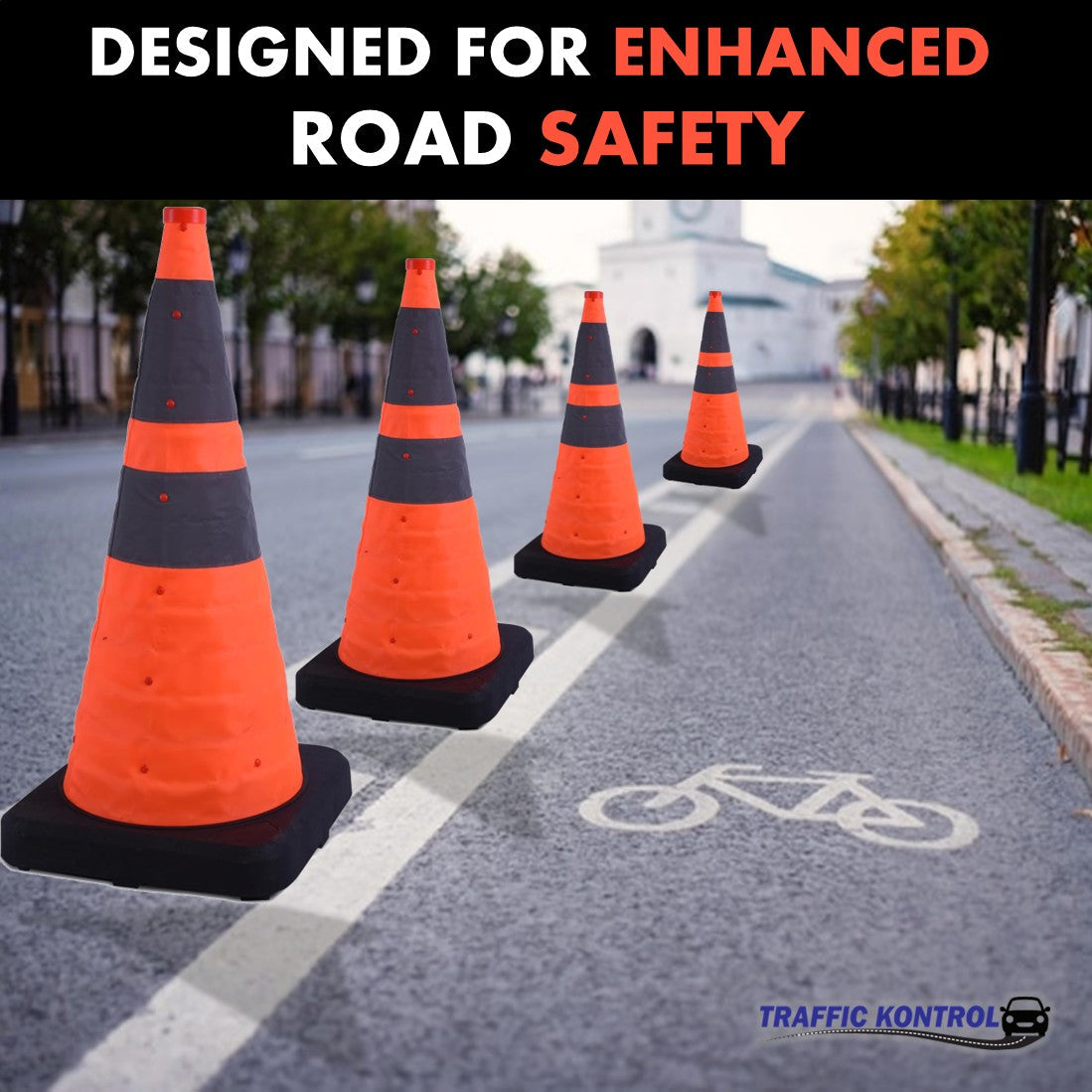 28" Collapsible Traffic Road Cones - 2 Reflective Collars - Safety Ora ...
